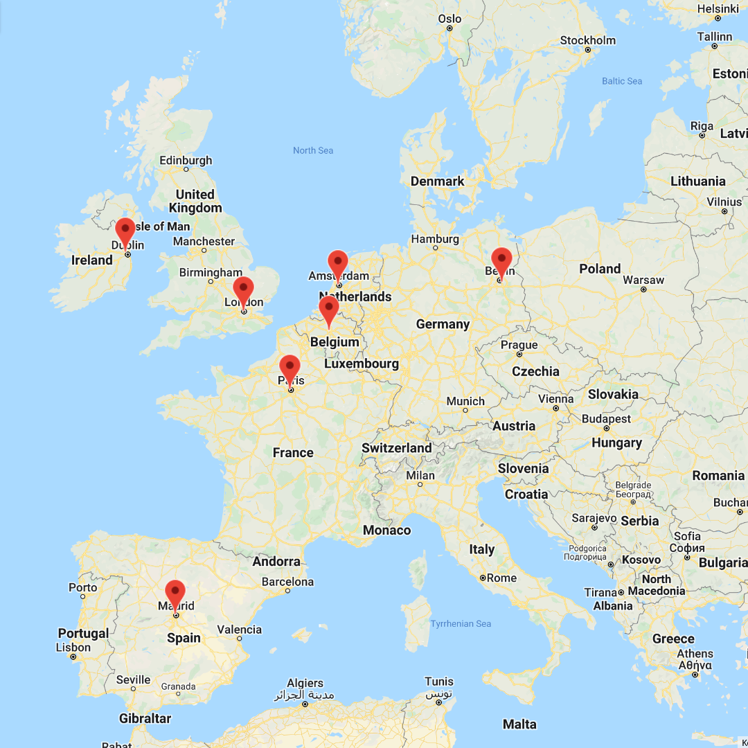 All our offices - EDPO - Brussels, London, Paris, Madrid, Berlin, Dublin